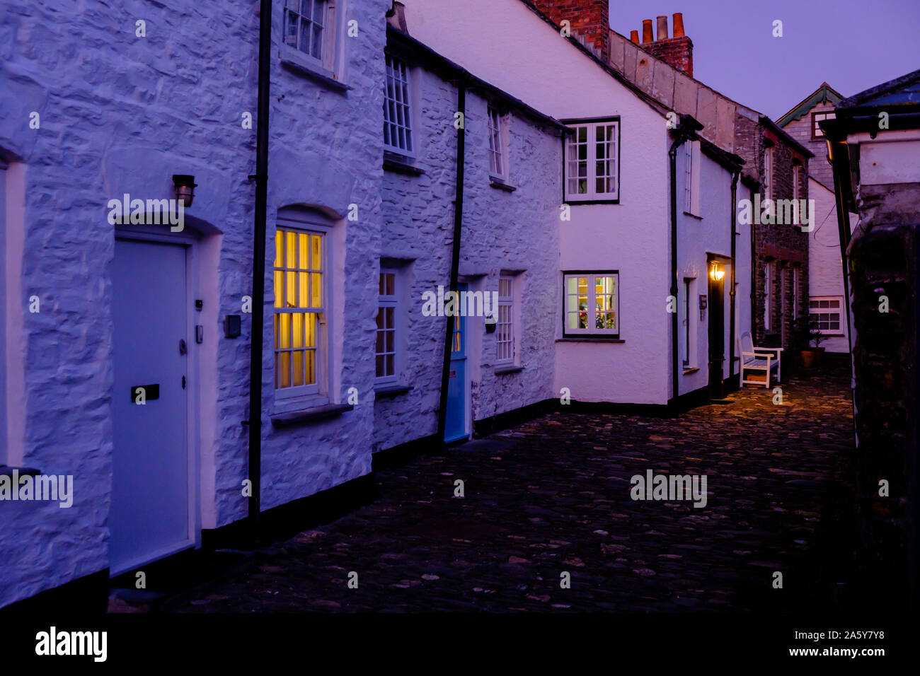 Cobbled Street at twilight Boscastle Plymouth Cornwall England Stock ...