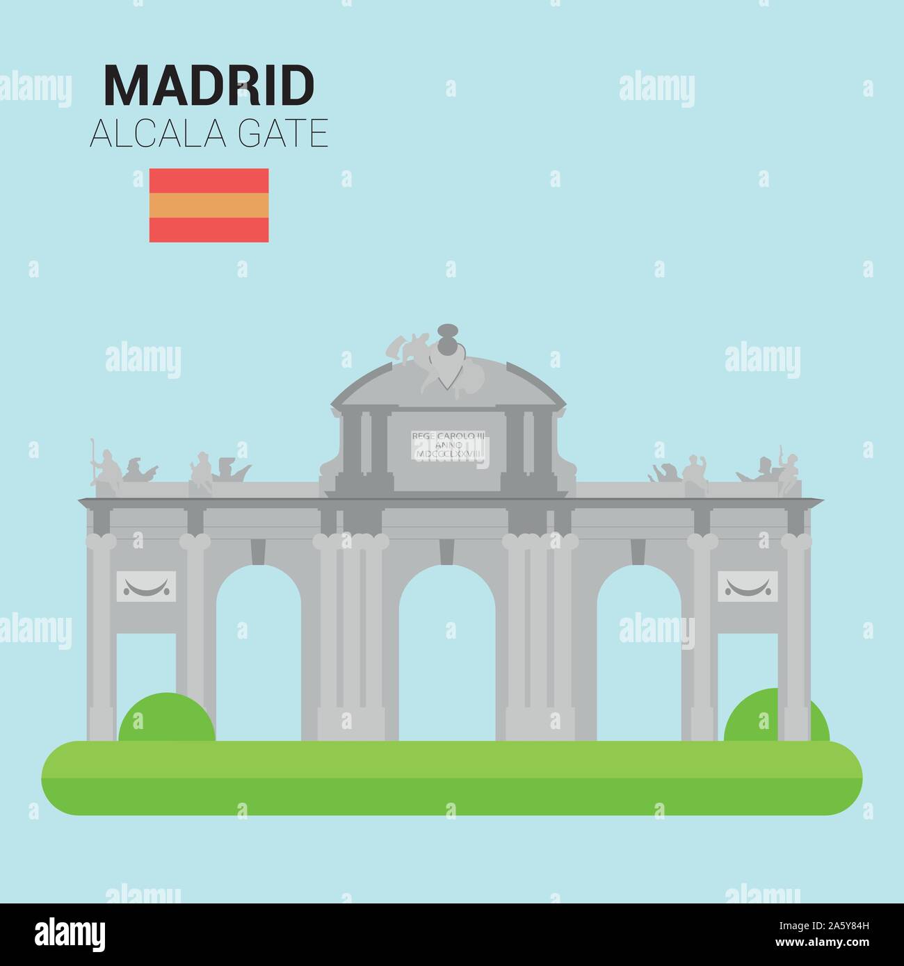 Vector illustration of Alcala Gate (Madrid, Spain). Monuments and ...