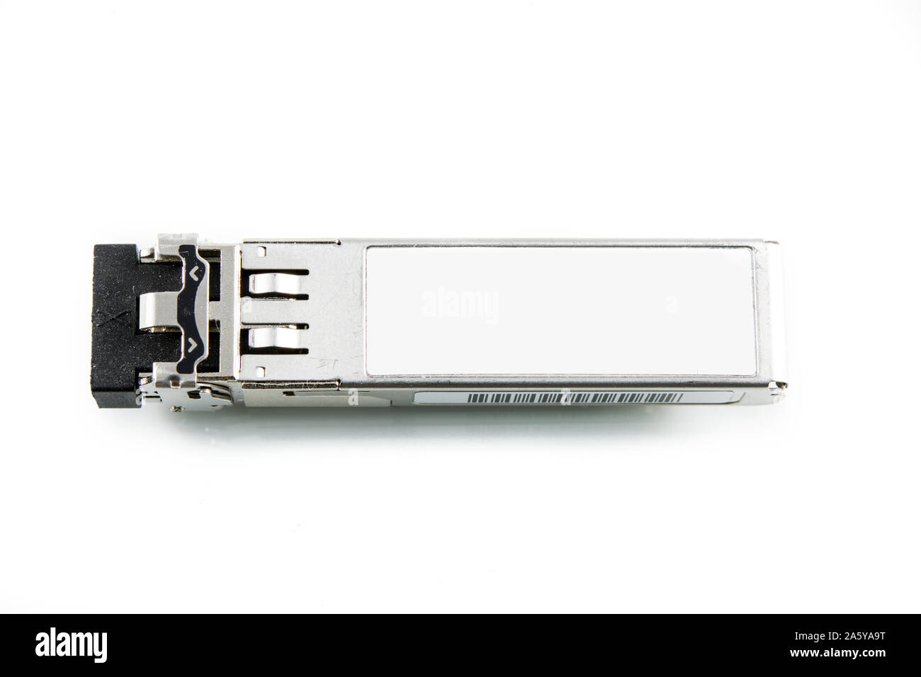 Optical gigabit SFP module for network switch isolated on over white ...