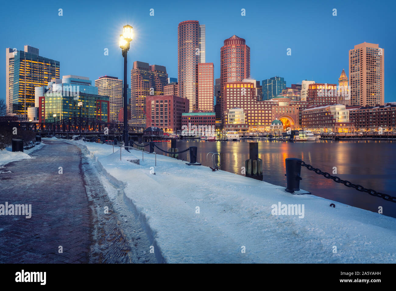 Boston downtown at night Stock Photo - Alamy
