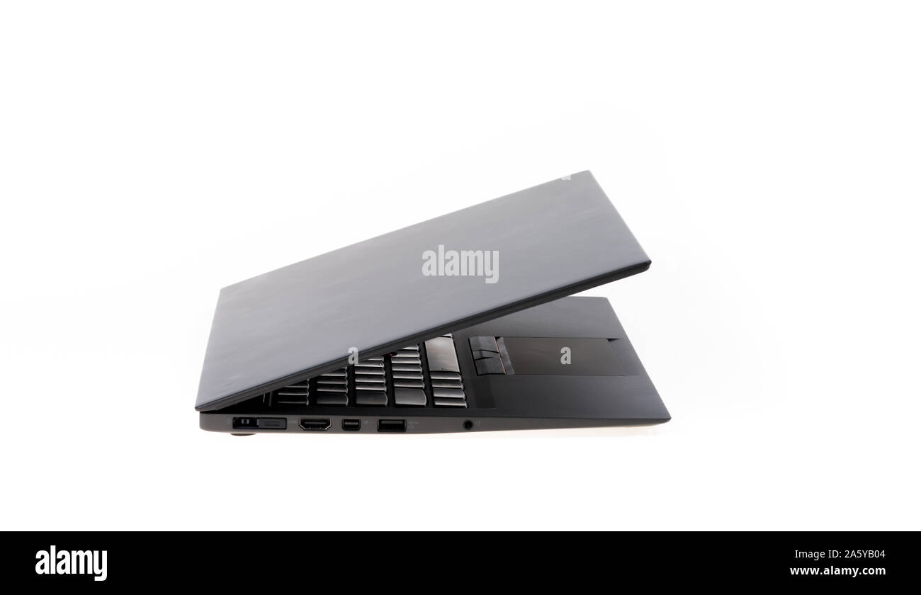 Black laptop isolate on over white background Stock Photo - Alamy