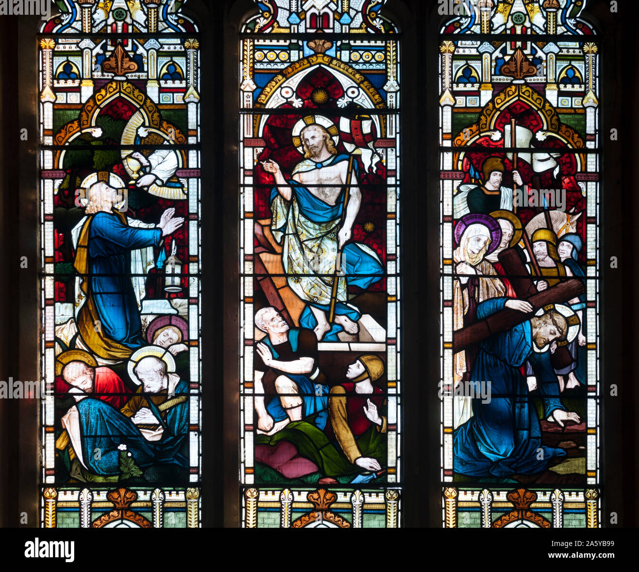 Stained glass in St Mary`s Church, Steeple Barton, Oxfordshire, England ...