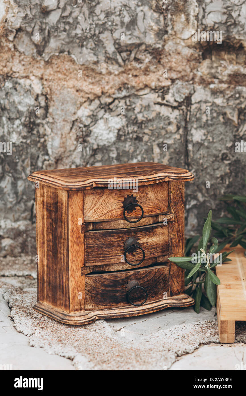 Wooden box for storing jewelry in rustic style. Interior decoration ... Wooden box for storing jewelry in rustic style. Interior decoration ...
