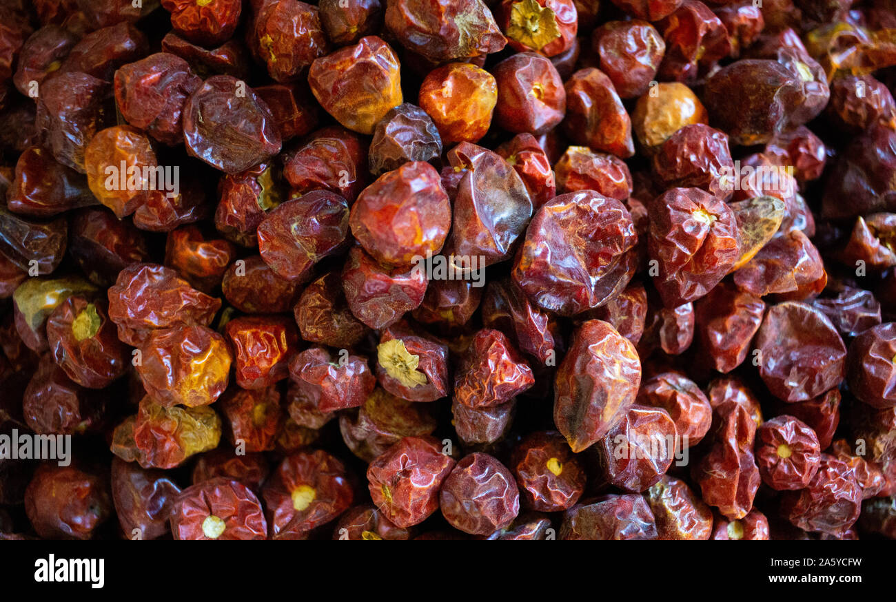 Dry organic hot chili background..Dried red hot scotch bonnet, food ...