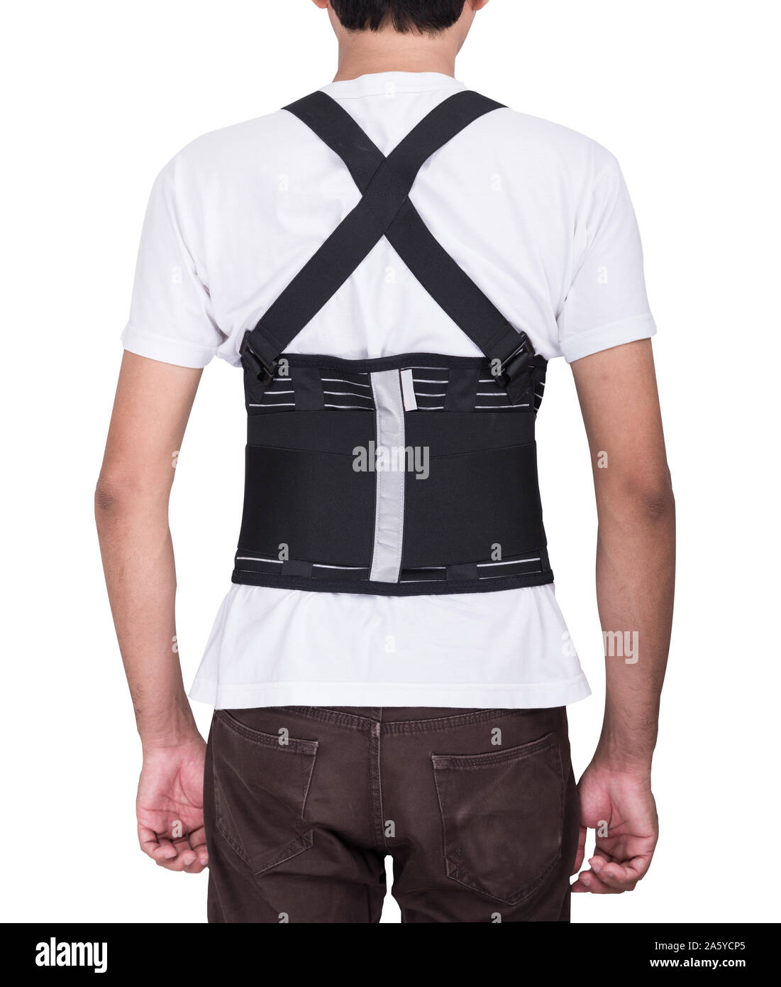 Worker man wear back support belts isolate ob white background Stock ...