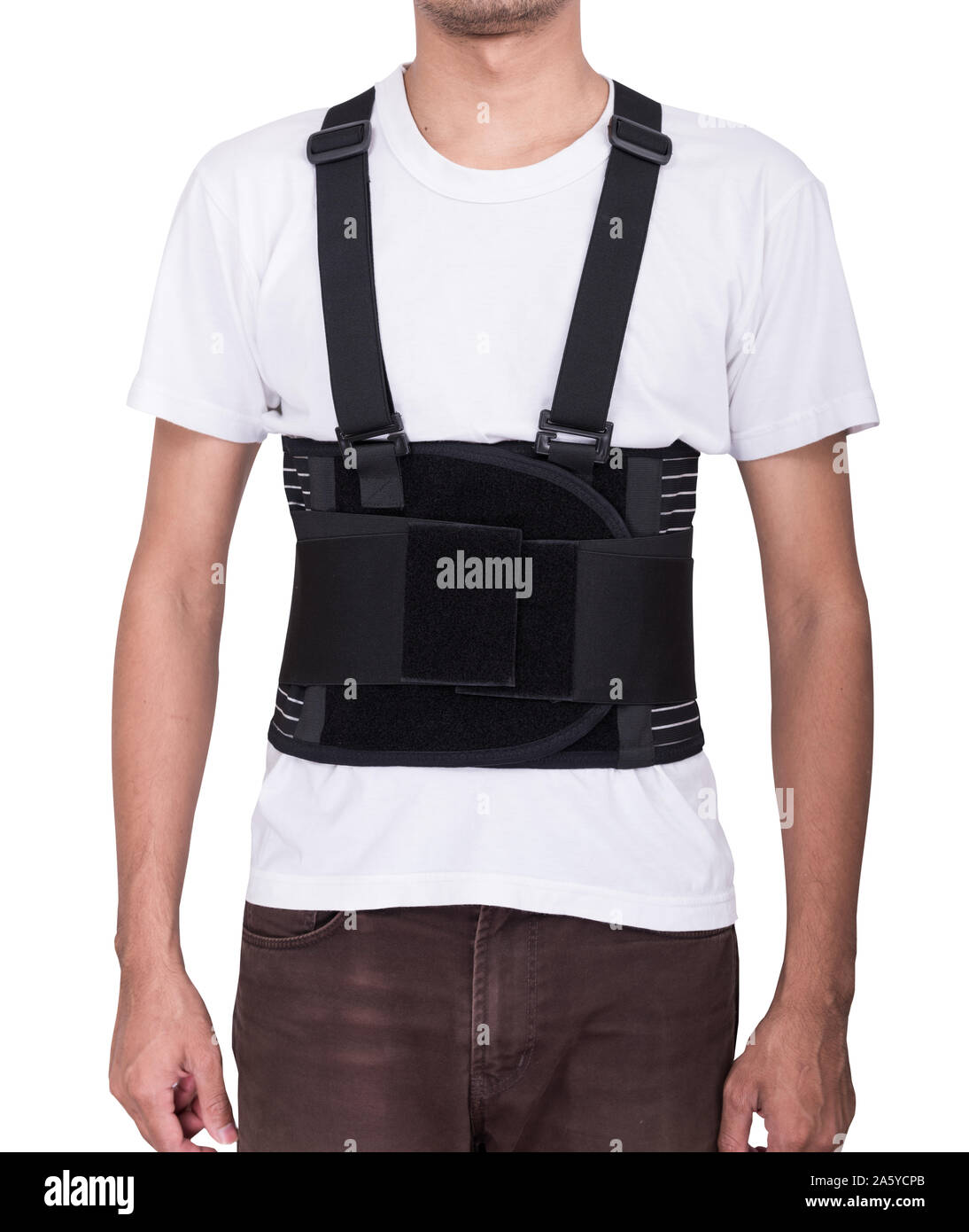 Worker man wear back support belts isolate ob white background Stock ...