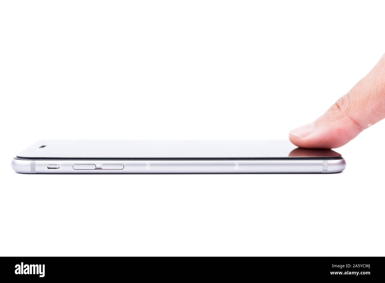 Smart mobile phone finger touch on touchscreen with blank screen ...