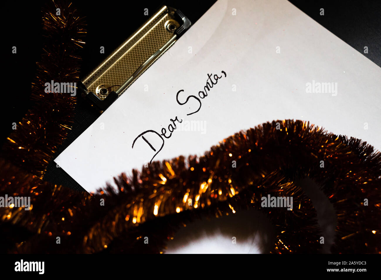 Writing Dear Santa for Christmas. Christmas letter. Text Dear Santa on ...
