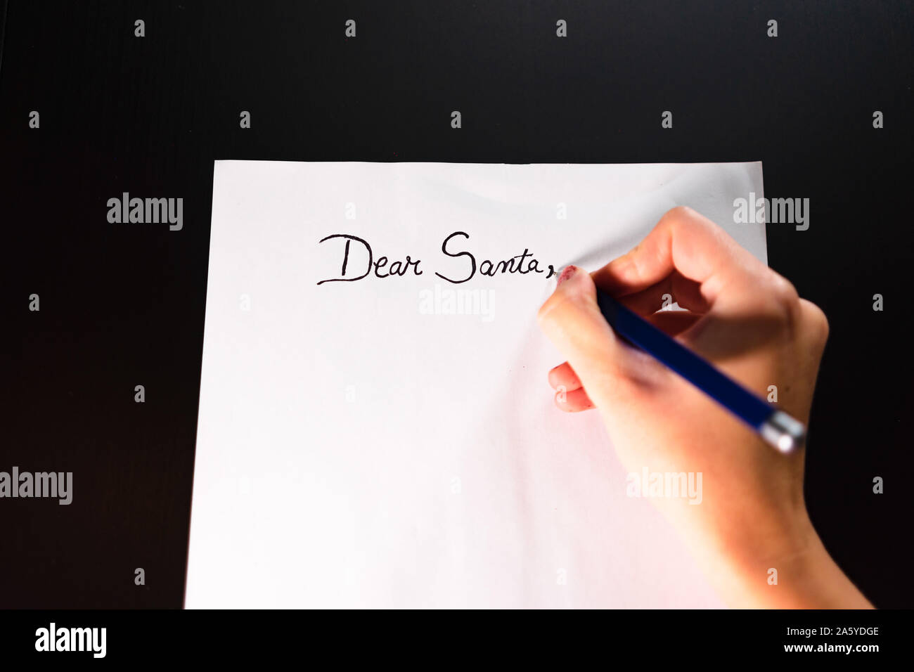 Writing Dear Santa for Christmas. Christmas letter. Text Dear Santa on ...
