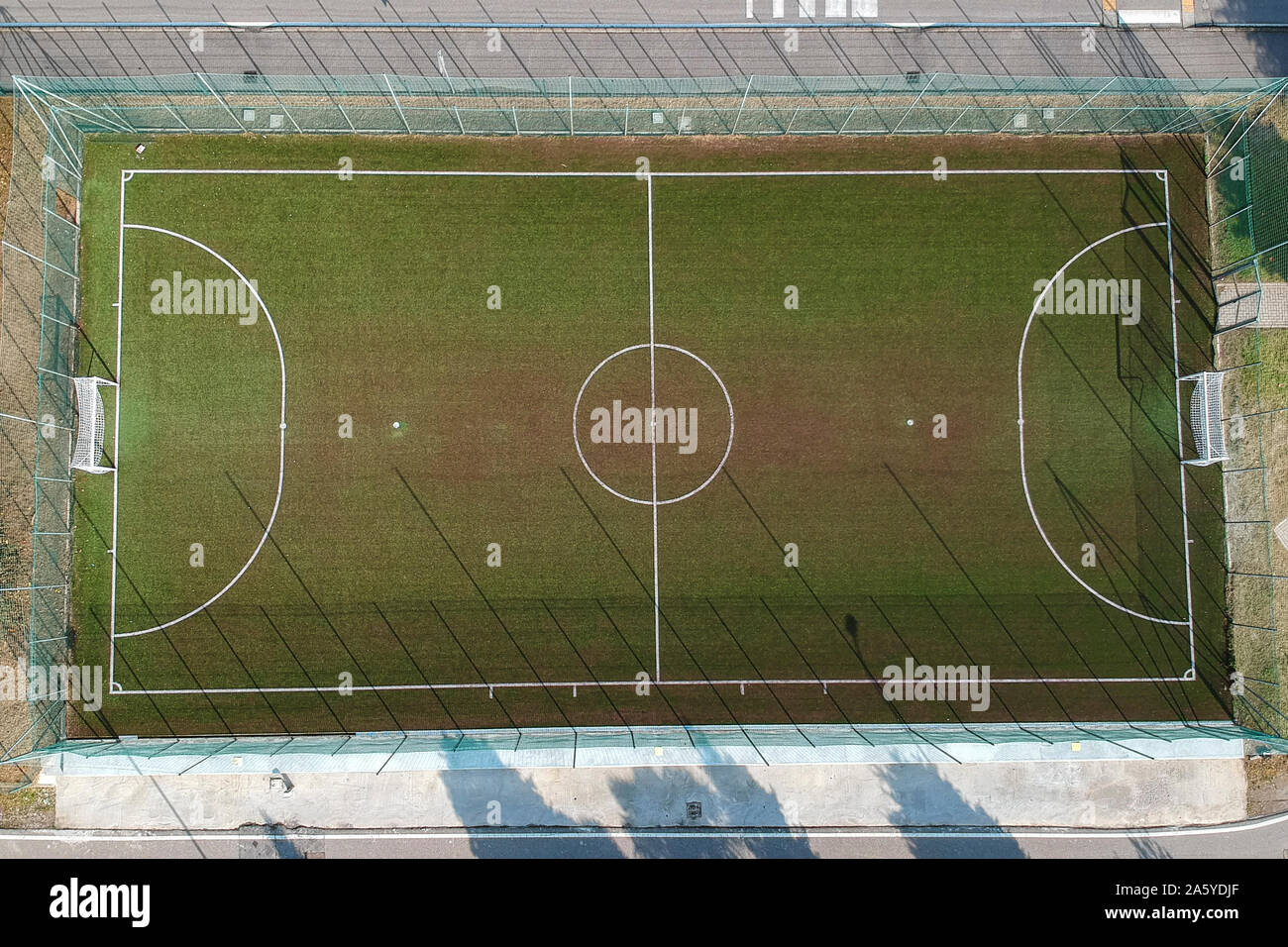 Aerial view of a soccer field in a pubblic park inside a town Stock ...