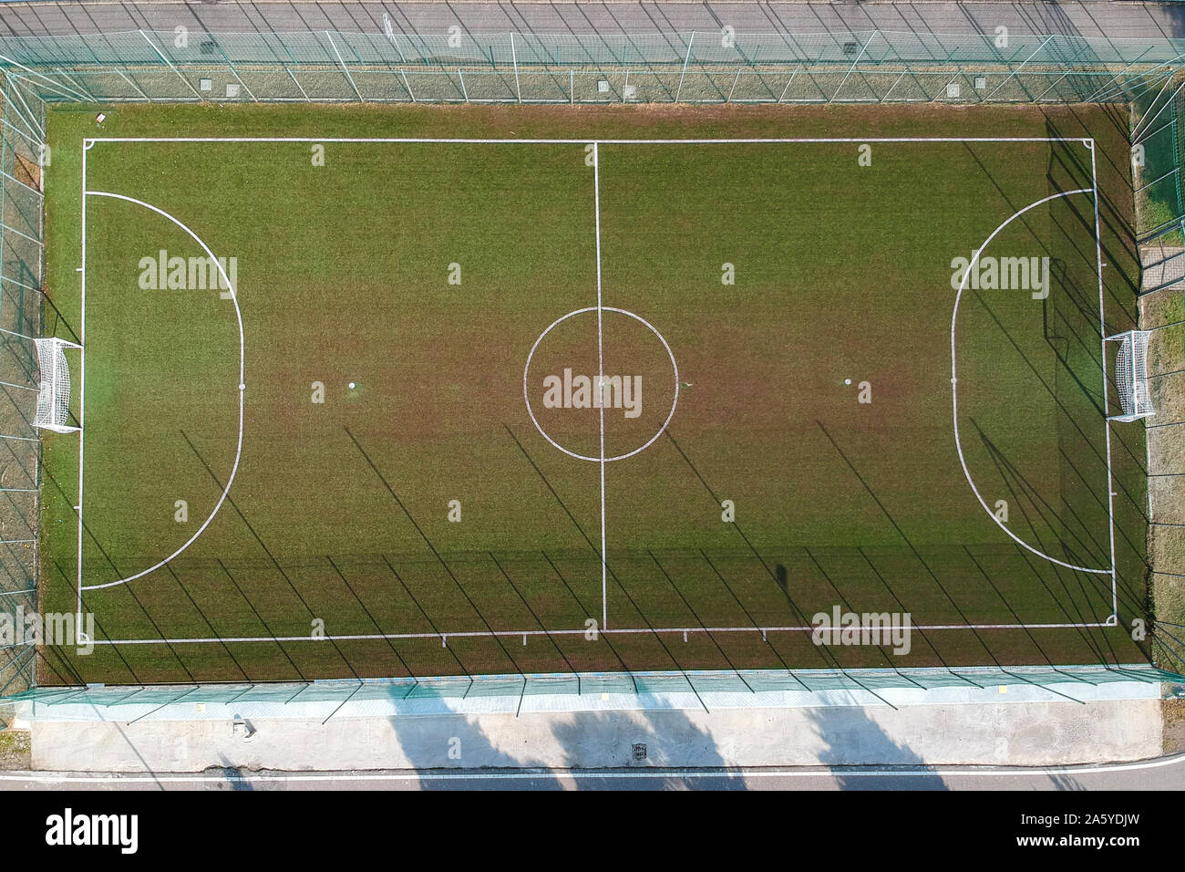 Aerial view of a soccer field in a pubblic park inside a town Stock ...
