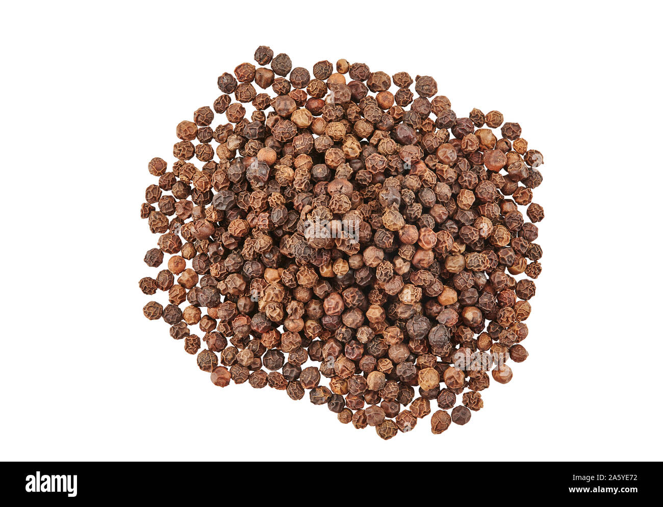 Small portion of black peppercorns isolated on white background with ...