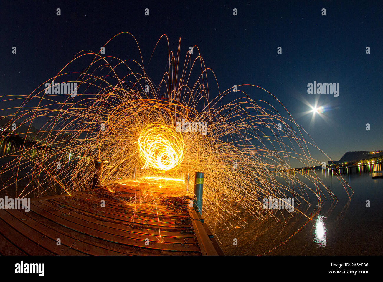 Steel wool fire spinning sparks hi-res stock photography and images - Alamy