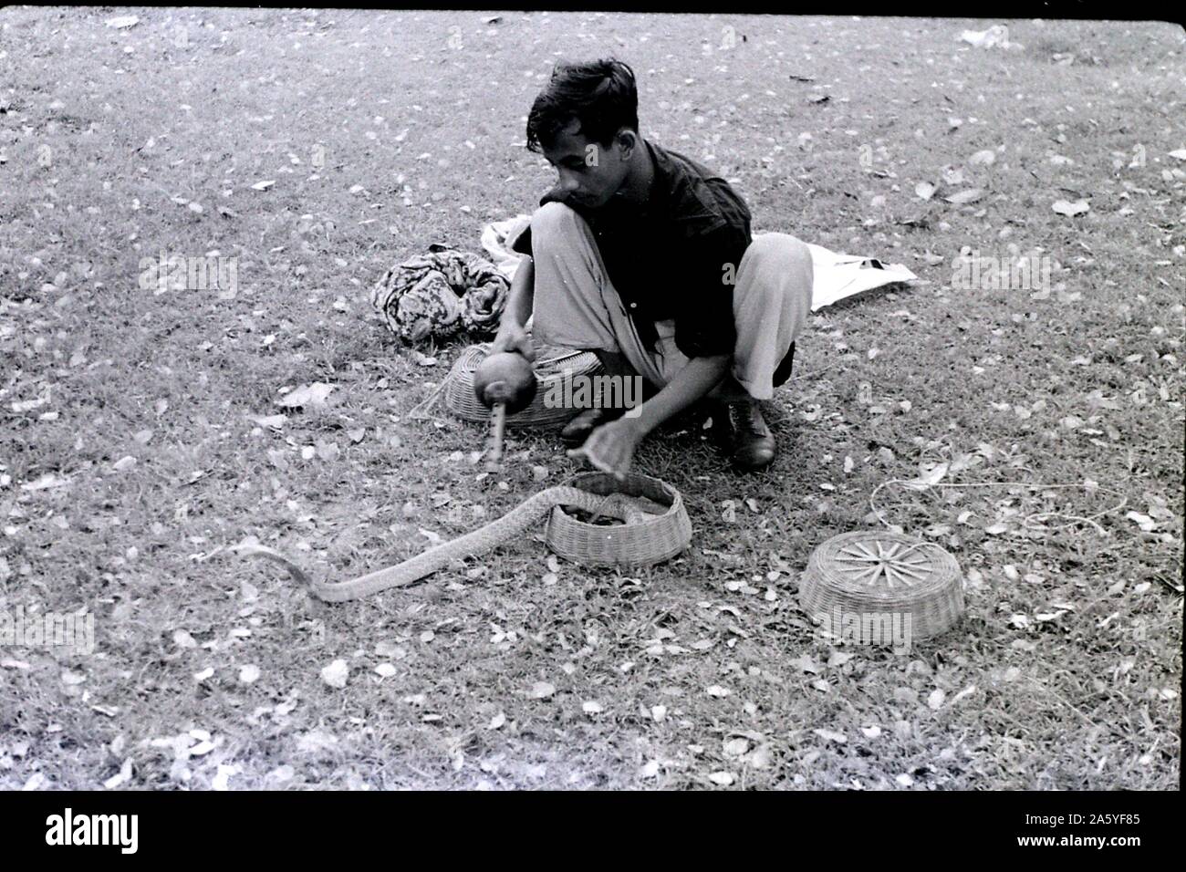 Snake charmer in Singapore 1954 Stock Photo - Alamy