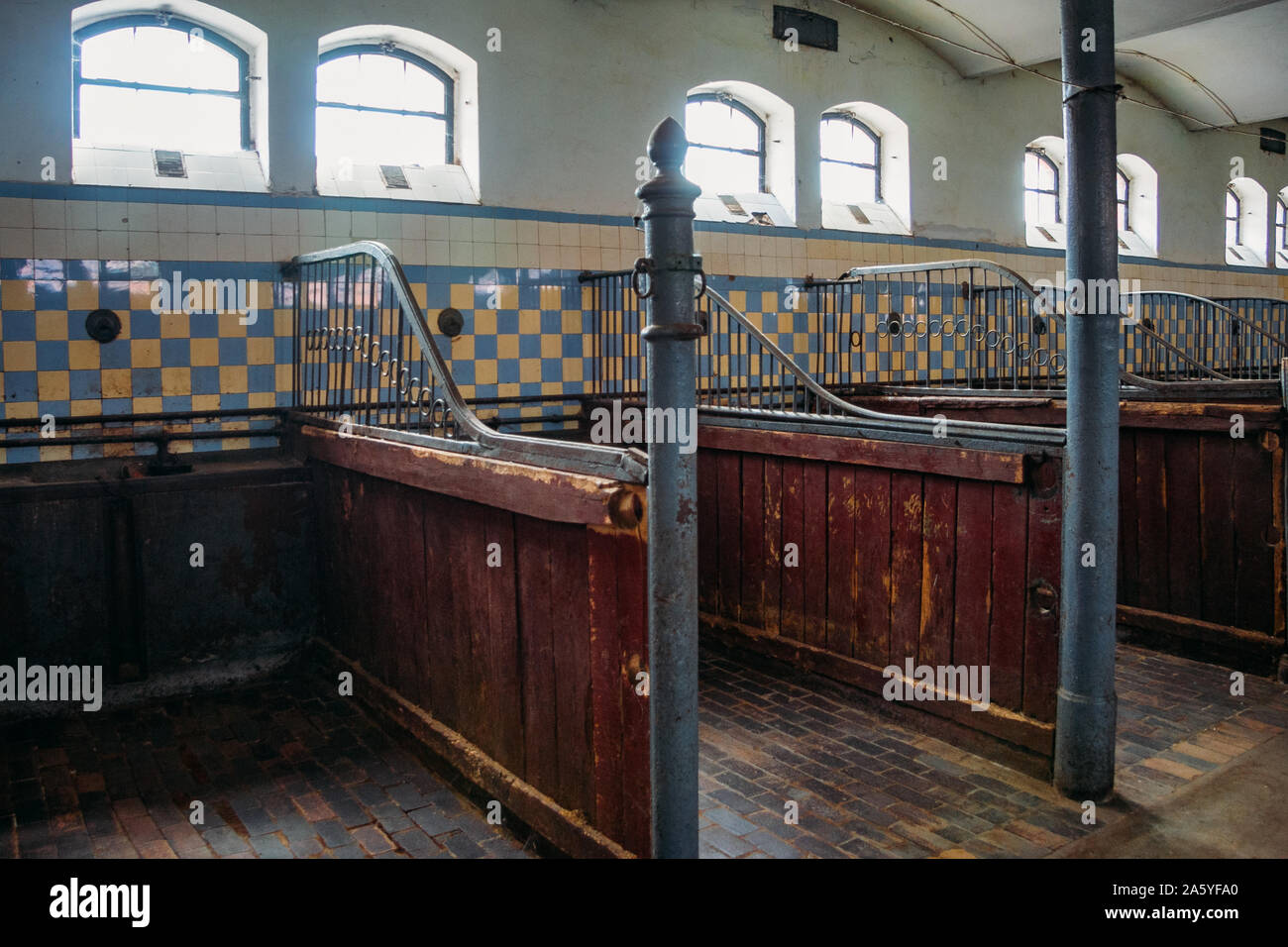 Inside old German stable or barn with horse boxes Stock Photo - Alamy