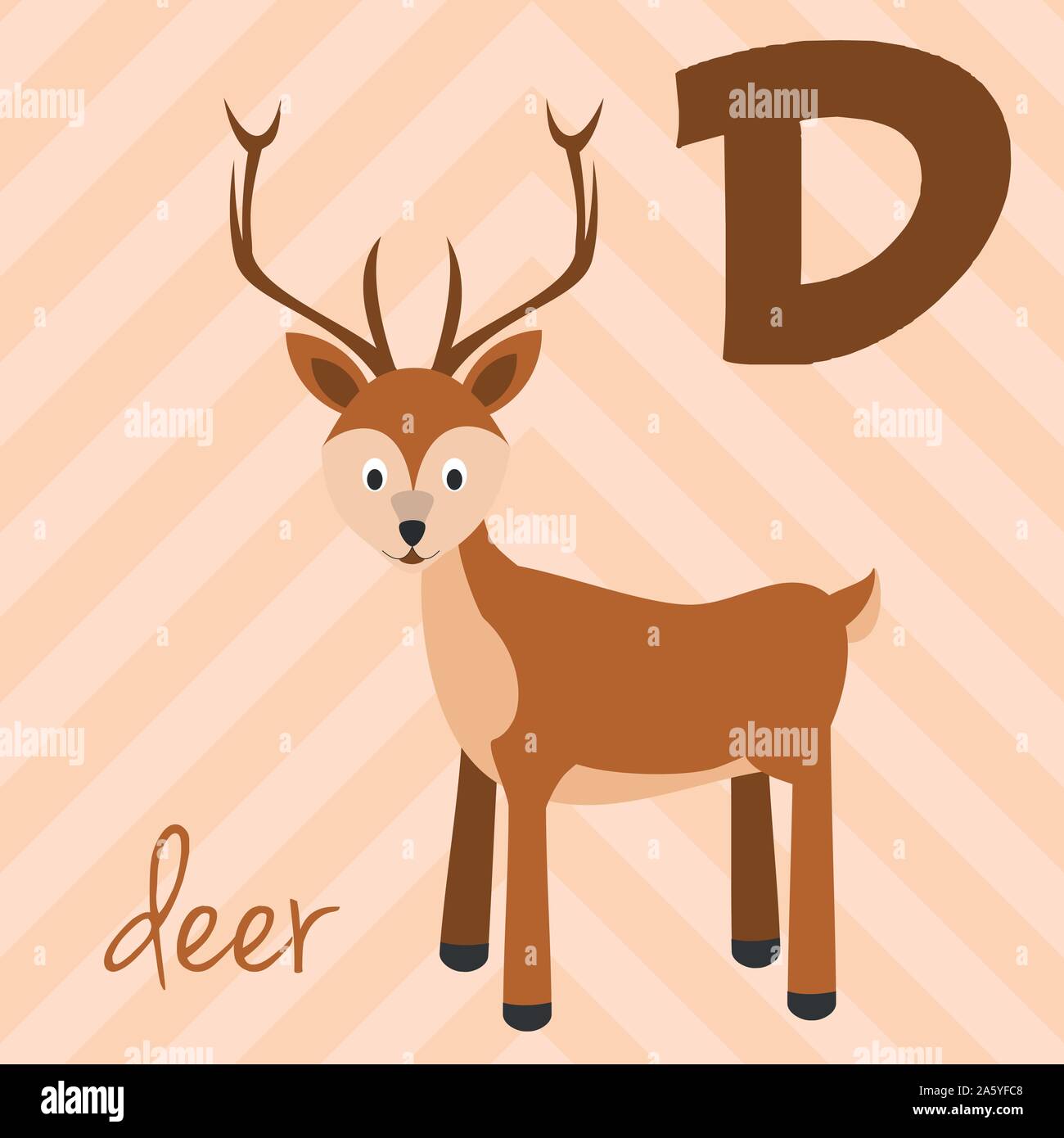 Cute cartoon zoo illustrated alphabet with funny animals: D for Deer ...