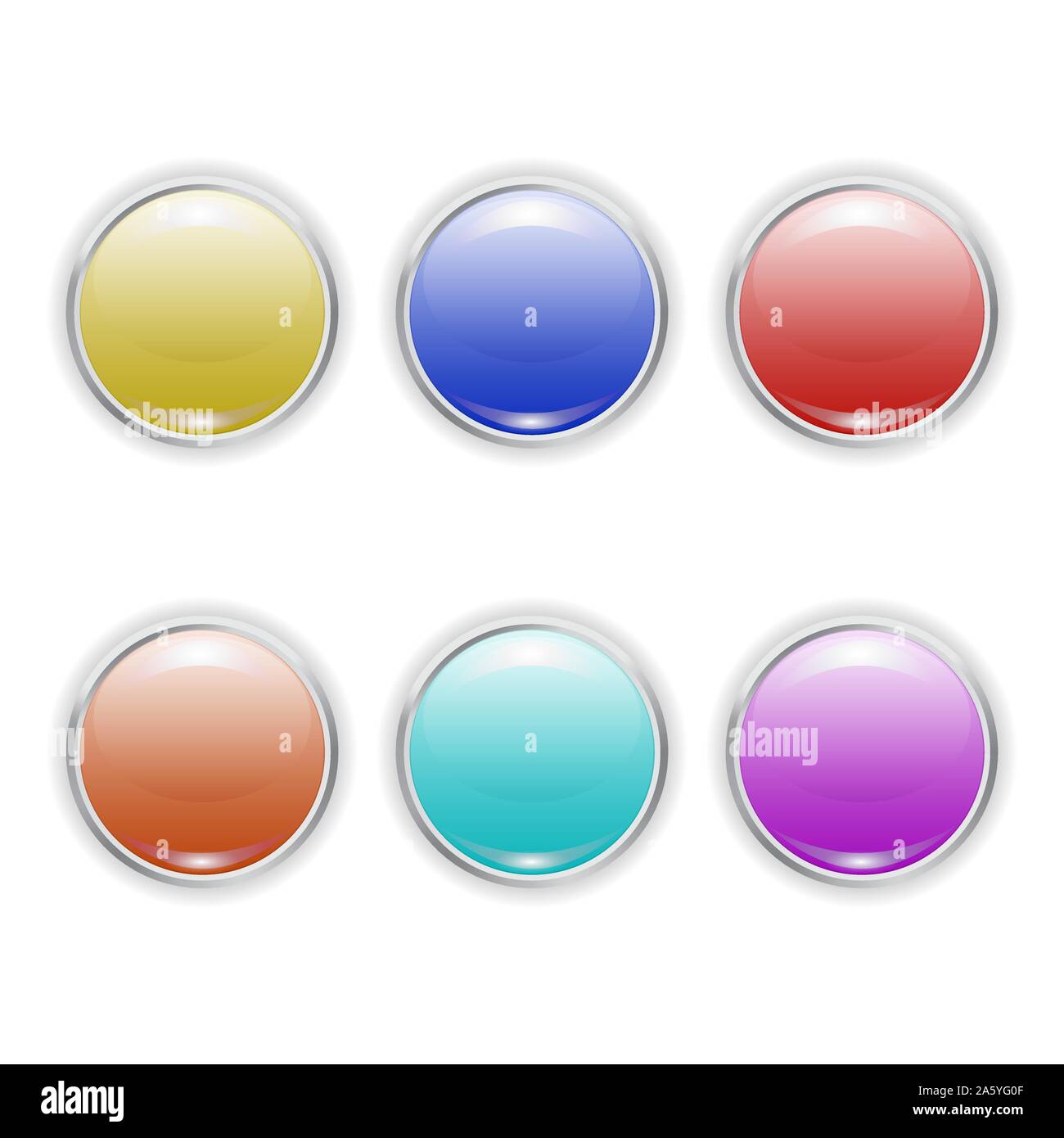 Set Vector realistic color plastic buttons with metal frame isolated on ...
