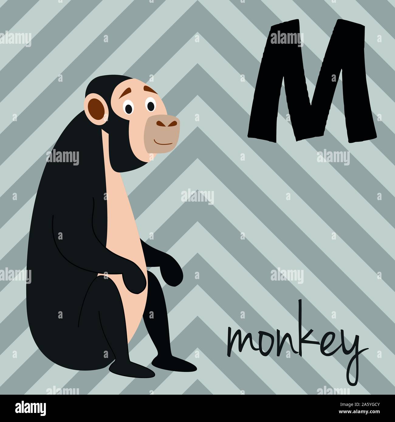 Cute cartoon zoo illustrated alphabet with funny animals: M for Monkey ...