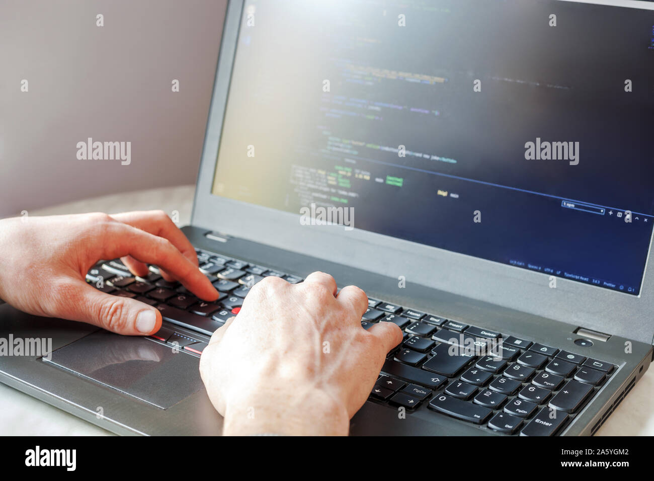 Programmer Coding On Laptop Computer Coder Hand Closeup Writing Program Code On Keyboard For