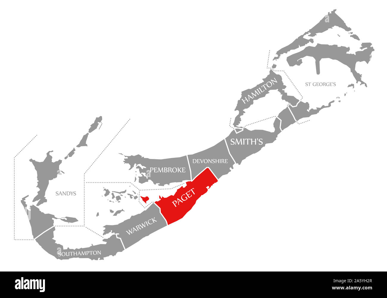 Paget red highlighted in map of Bermuda Stock Photo - Alamy