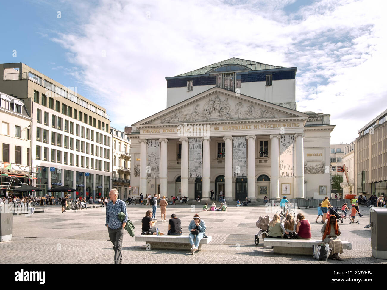 Brussels, Belgium - September 22, 2019: People relaxing in the sun in ...