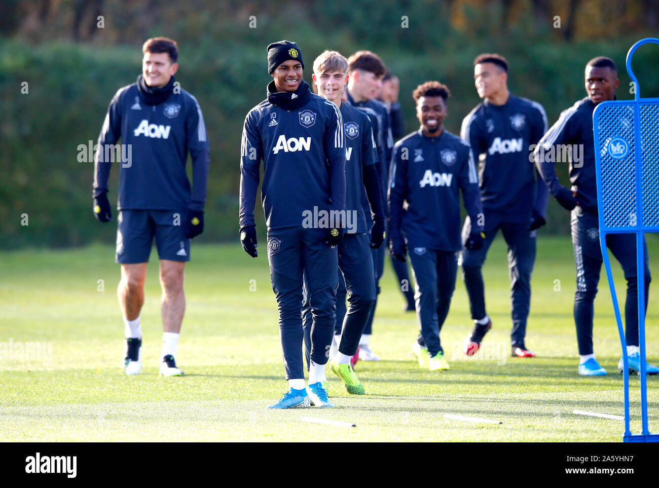 Manchester United's Marcus Rashford (front) during the training session ...