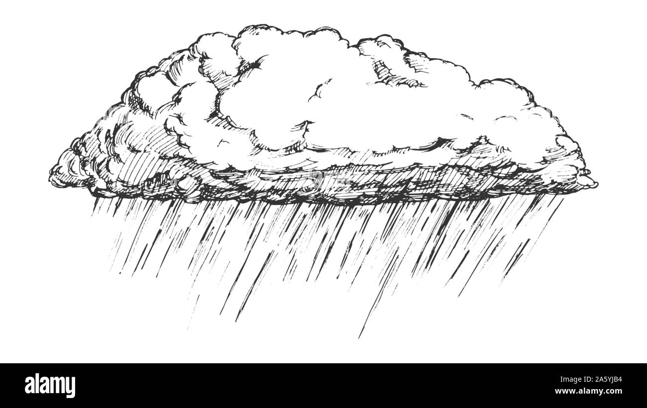 Rainy Cloud And Falling Water Drop Retro Vector Stock Vector Image ...