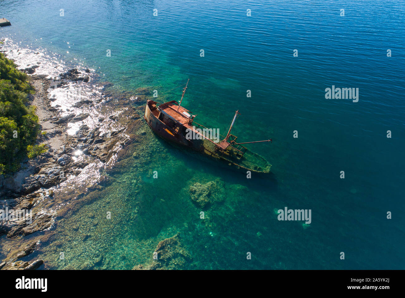 sunken ship near the peninsula of Lustica Stock Photo - Alamy