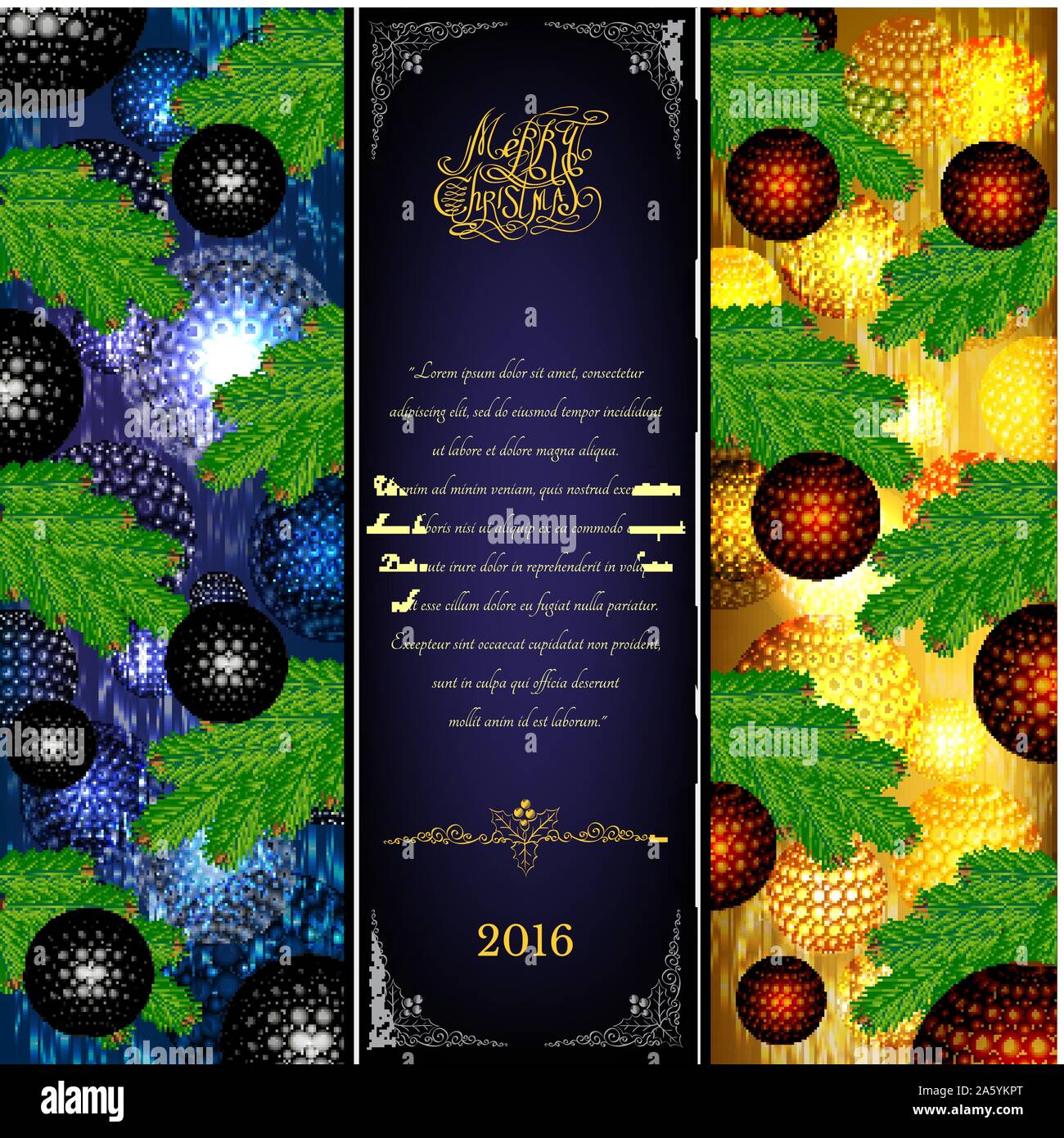 merry christmas tri fold with christmas balls and fir tree elements on ...