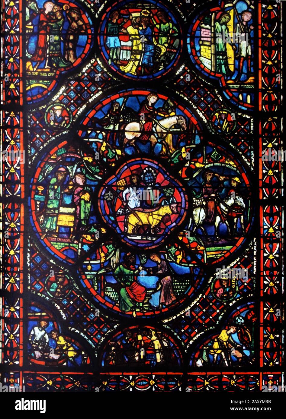 Stained glass window from Bourges Cathedral, France. Shows the parable ...