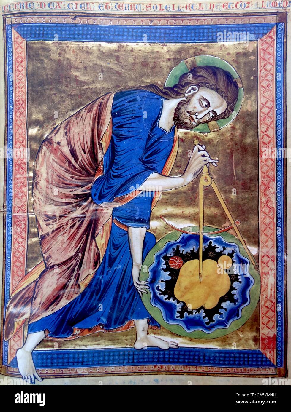 Colour illustration of God tracing the limit of the universe, using a ...