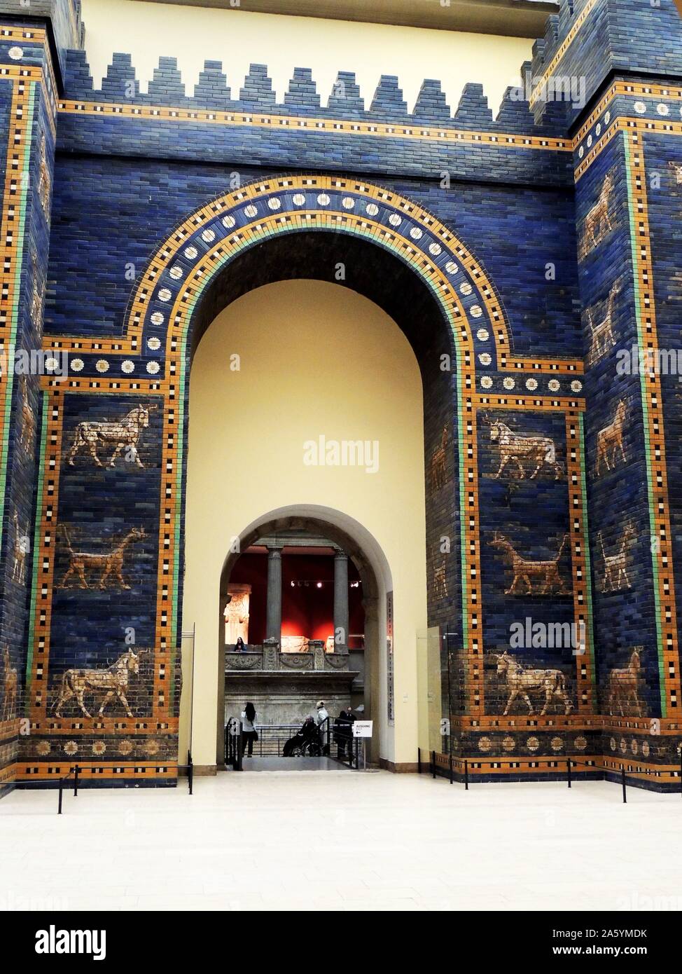 Ishtar Gates, Babylon plus details showing palms, lions and animals ...