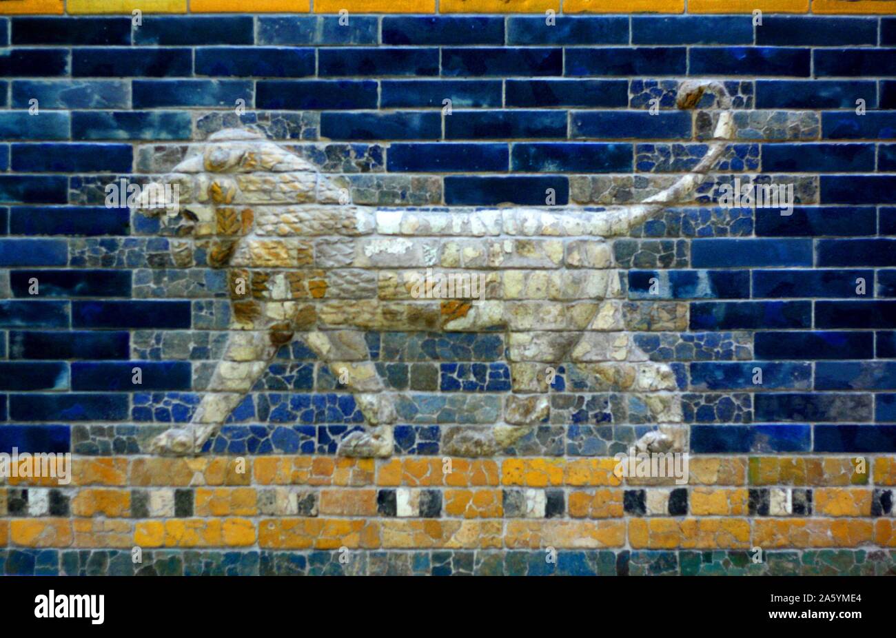 Ishtar Gates, Babylon plus details showing palms, lions and animals ...