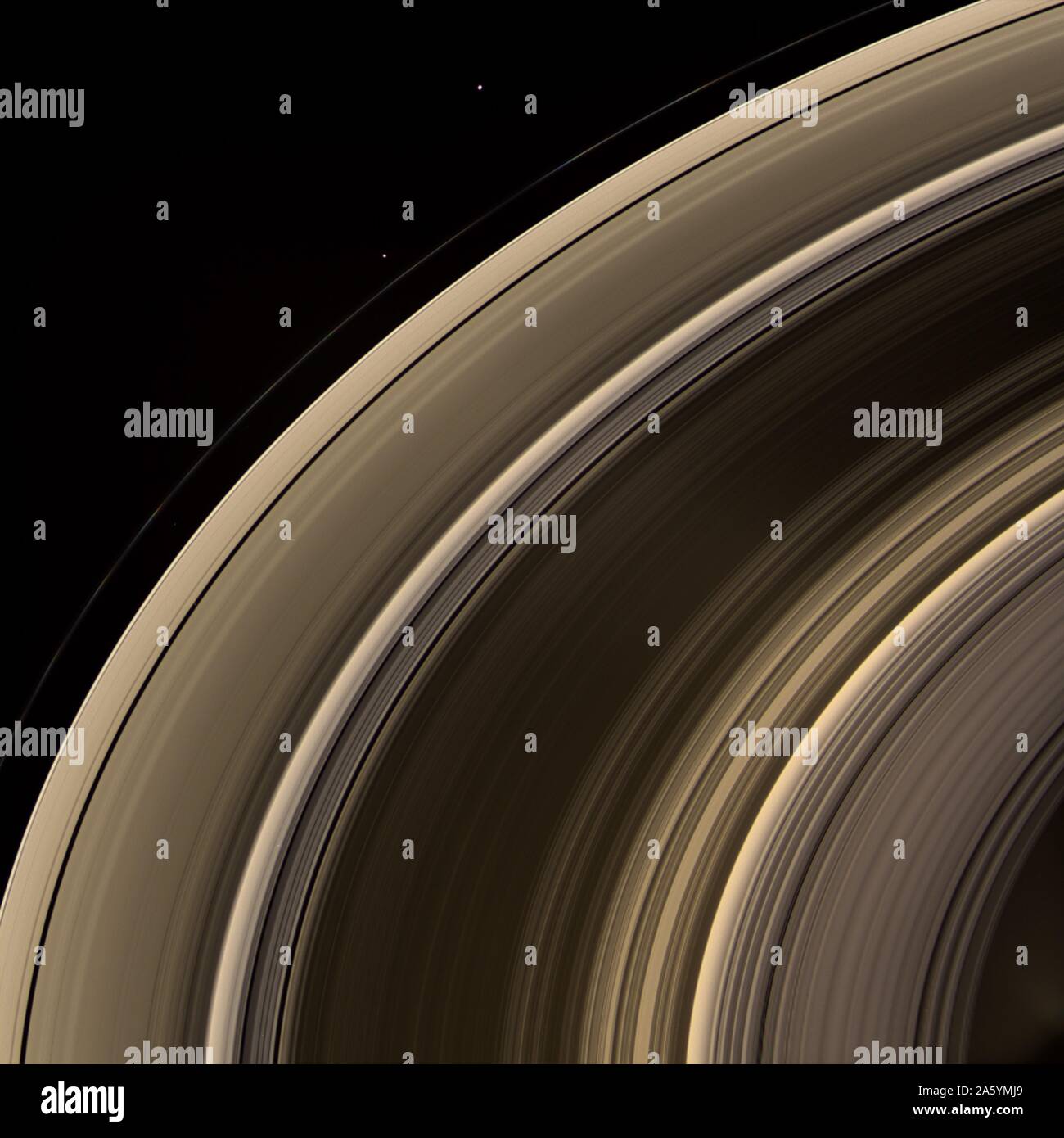 From on high, the Cassini spacecraft spies a group of three ring moons ...