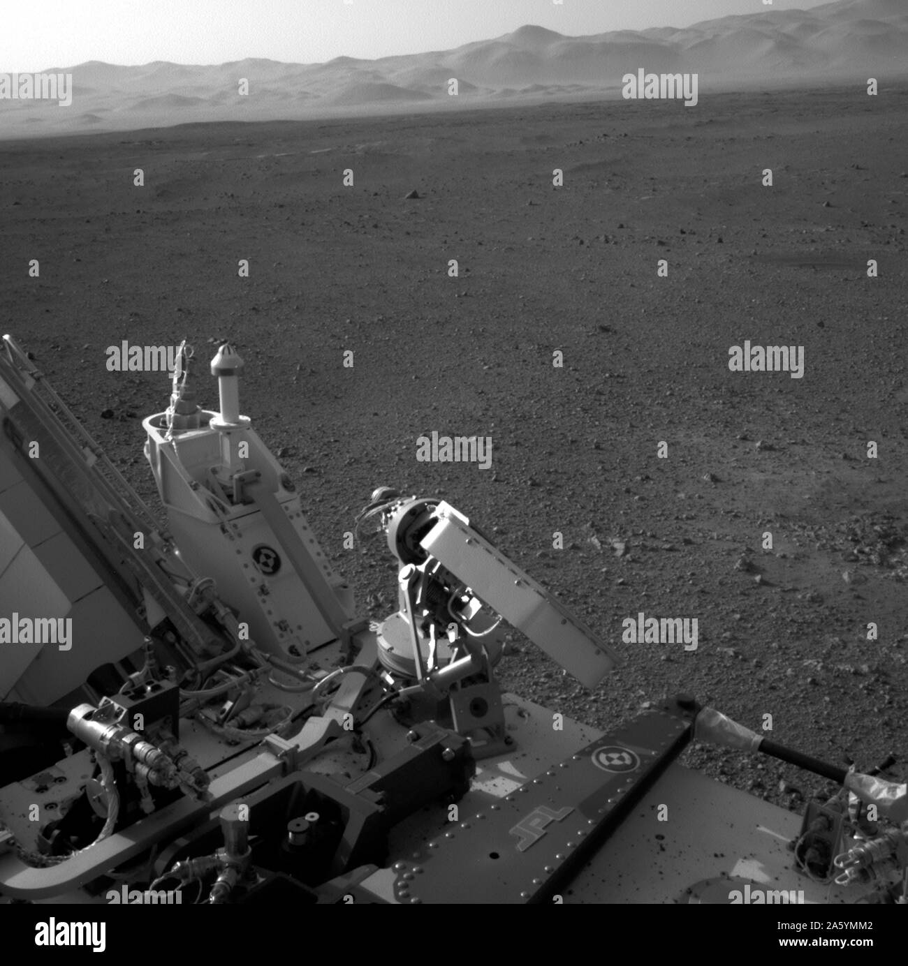 The image shows the deck of NASA's Curiosity rover taken from one of ...