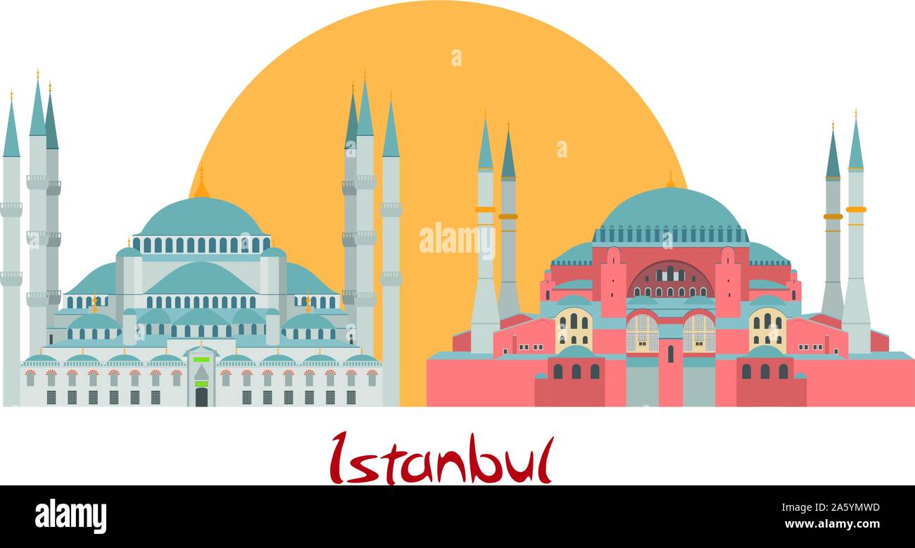 Istanbul banner illustration with Blue Mosque and Hagia Sophia Stock ...