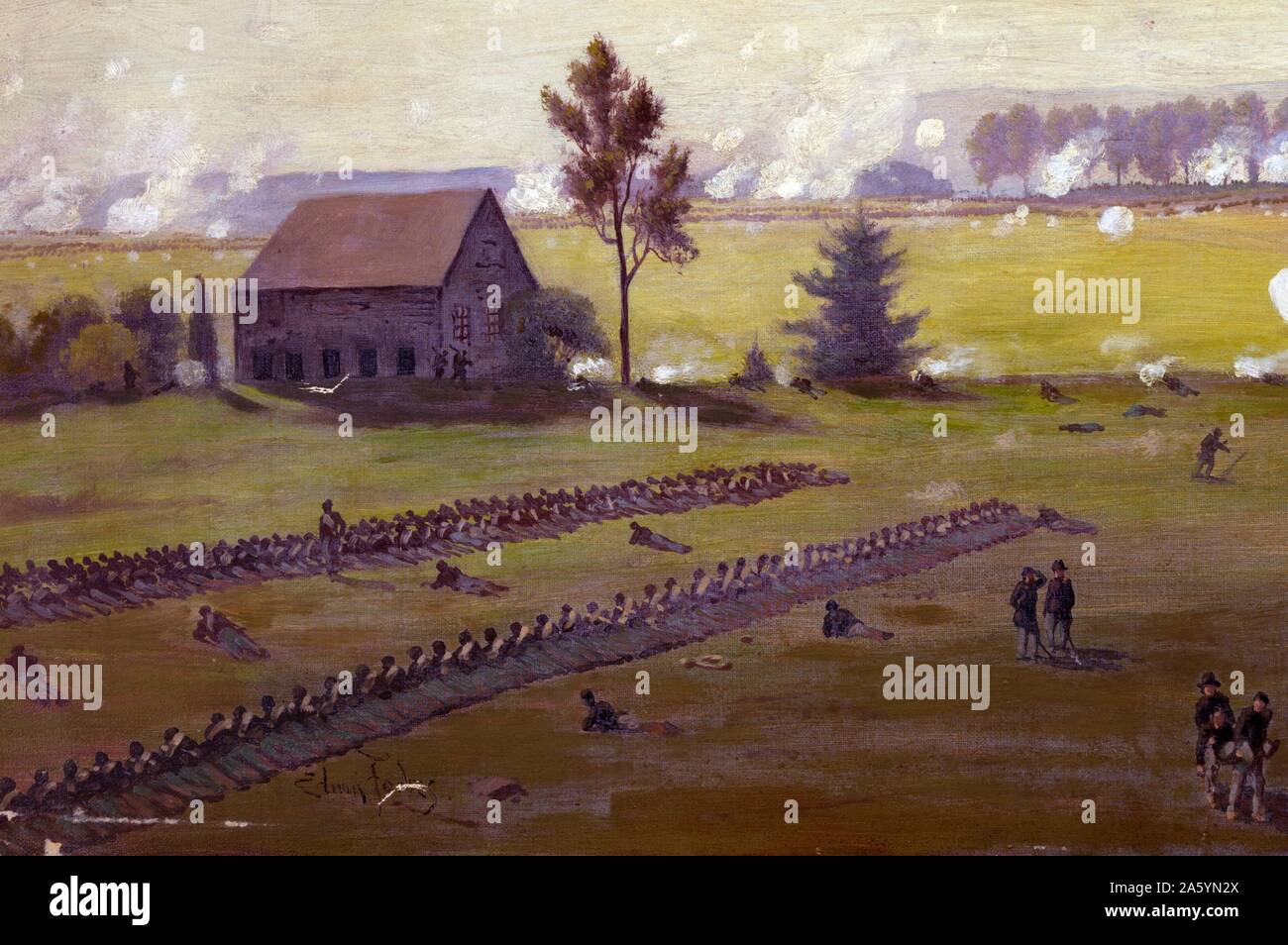 The Battle of Gettysburg 1894. View of the Union lines on the morning ...