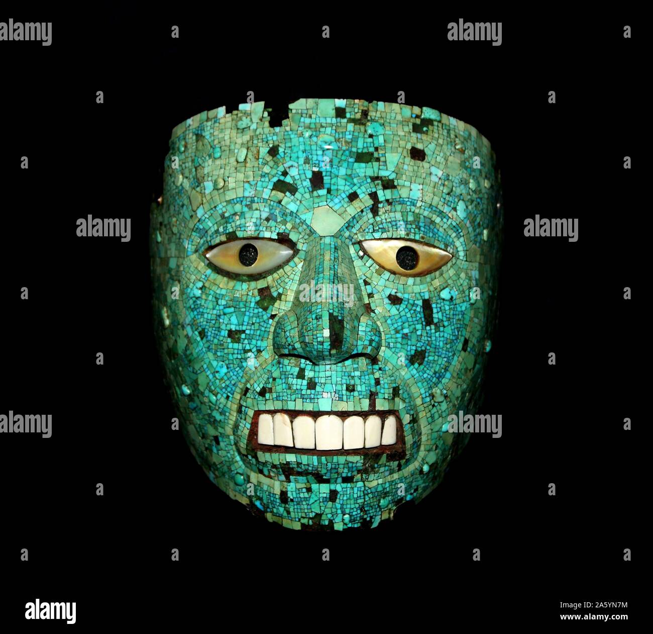 Turquoise mosaic mask teeth mixtec aztec face ceremonial hi-res stock ...