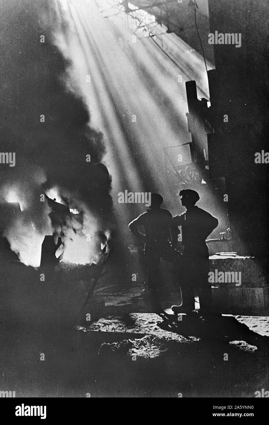 Pouring molten steel into pigs in the USSR (Union of Soviet Socialist ...
