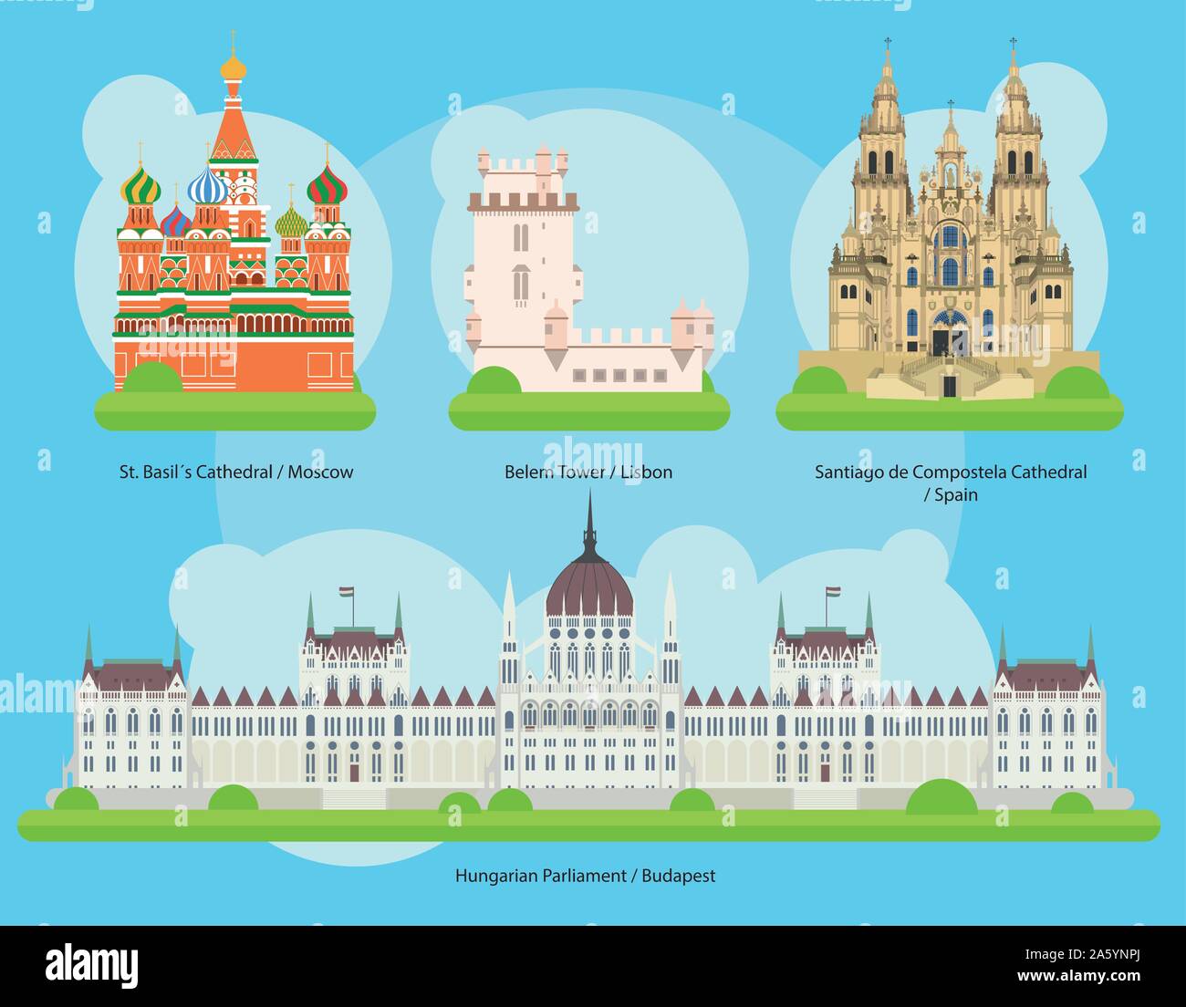 Vector illustration of Monuments and landmarks in Europe Set 2: St ...