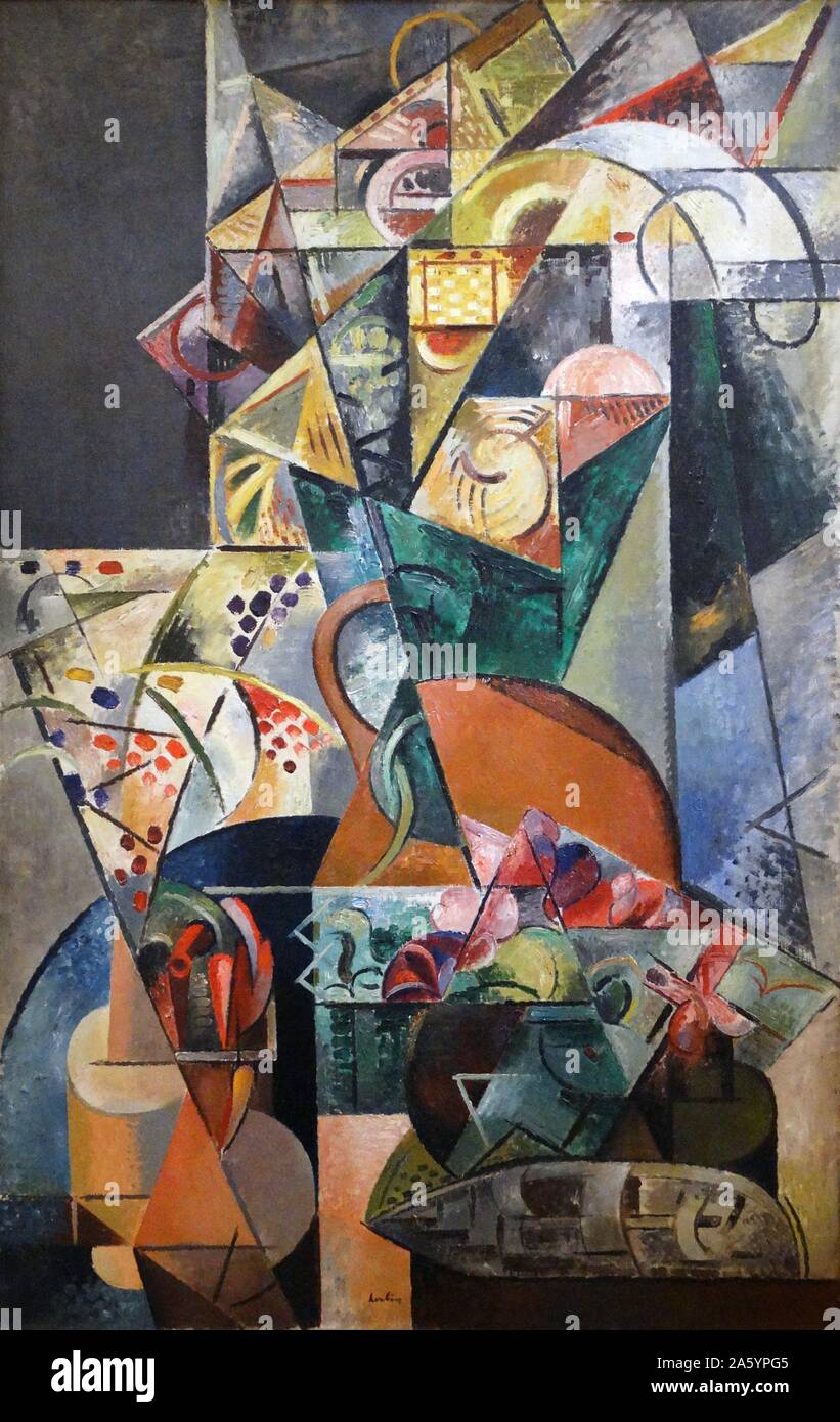 Painting titled 'Nature Morte' by Auguste Herbin (1882-1960) French painter of modern art. Dated ...