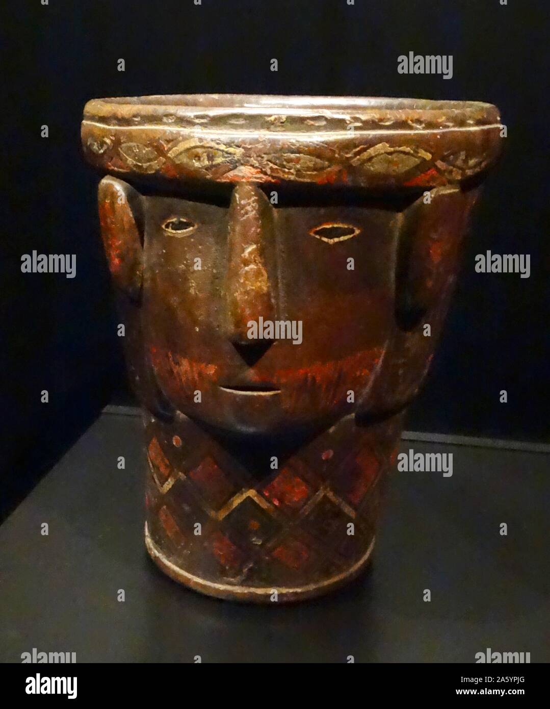 Peruvian, Spanish Colonial-Inca culture, ceremonial goblet; (kero) wood ...