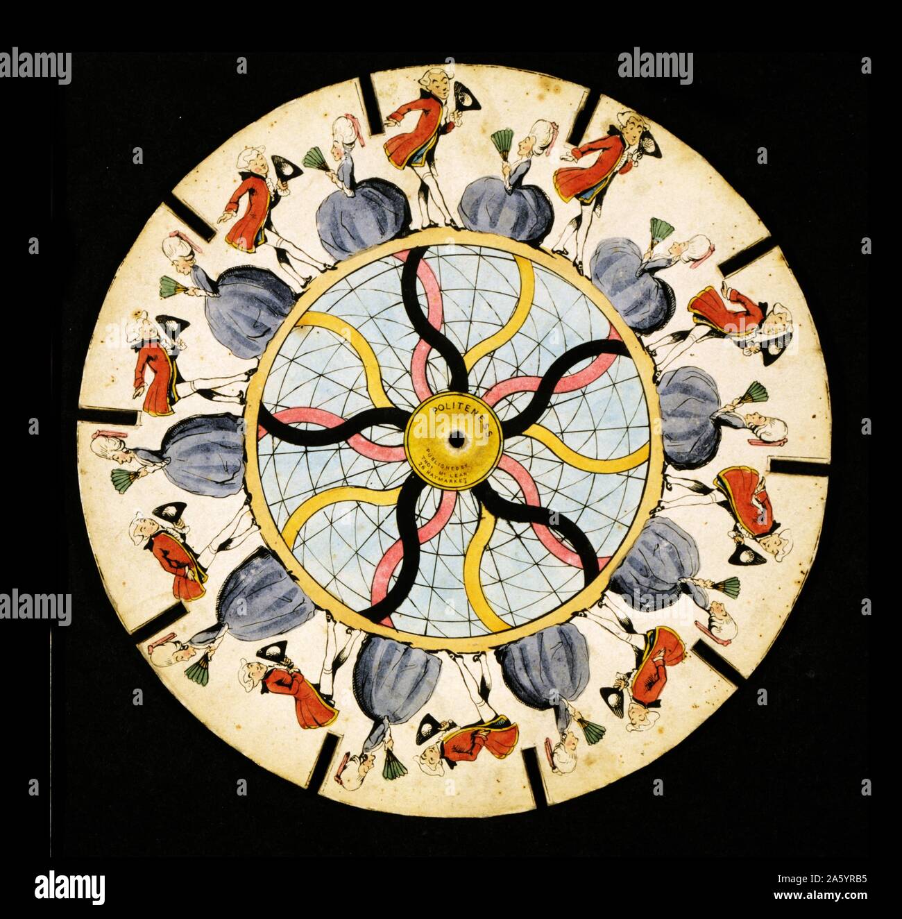 Zoetrope optical illusion disc which is spun displaying the illusion of ...