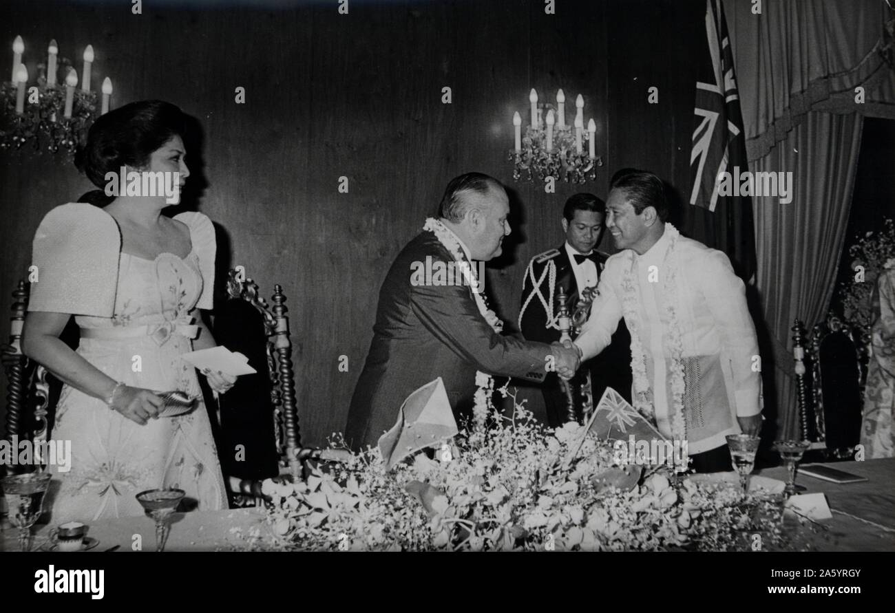 President Ferdinand Marcos greets New Zealand leader Robert Muldoon as ...