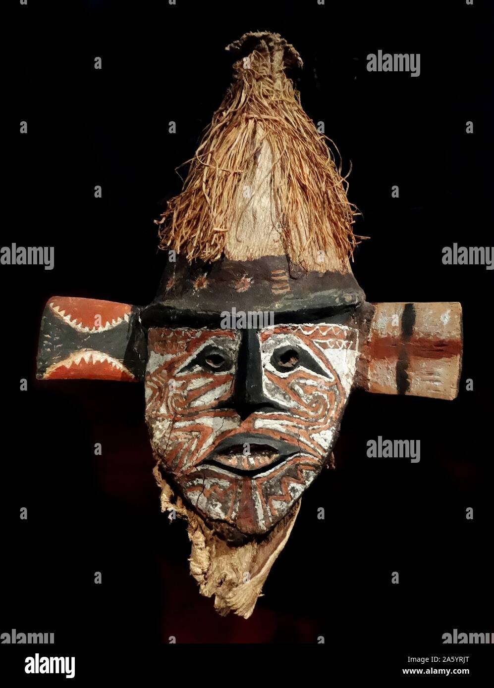 Melanesian tribal Yam mask, made from basketry and painted with natural ...