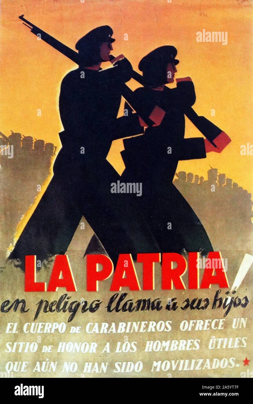 Spanish Civil War propaganda poster: 'La Patria en peligro llama a su ...