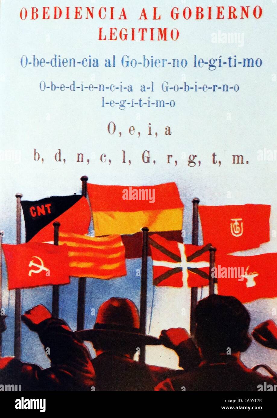 Salute flags popular front propaganda republican government spain hi ...