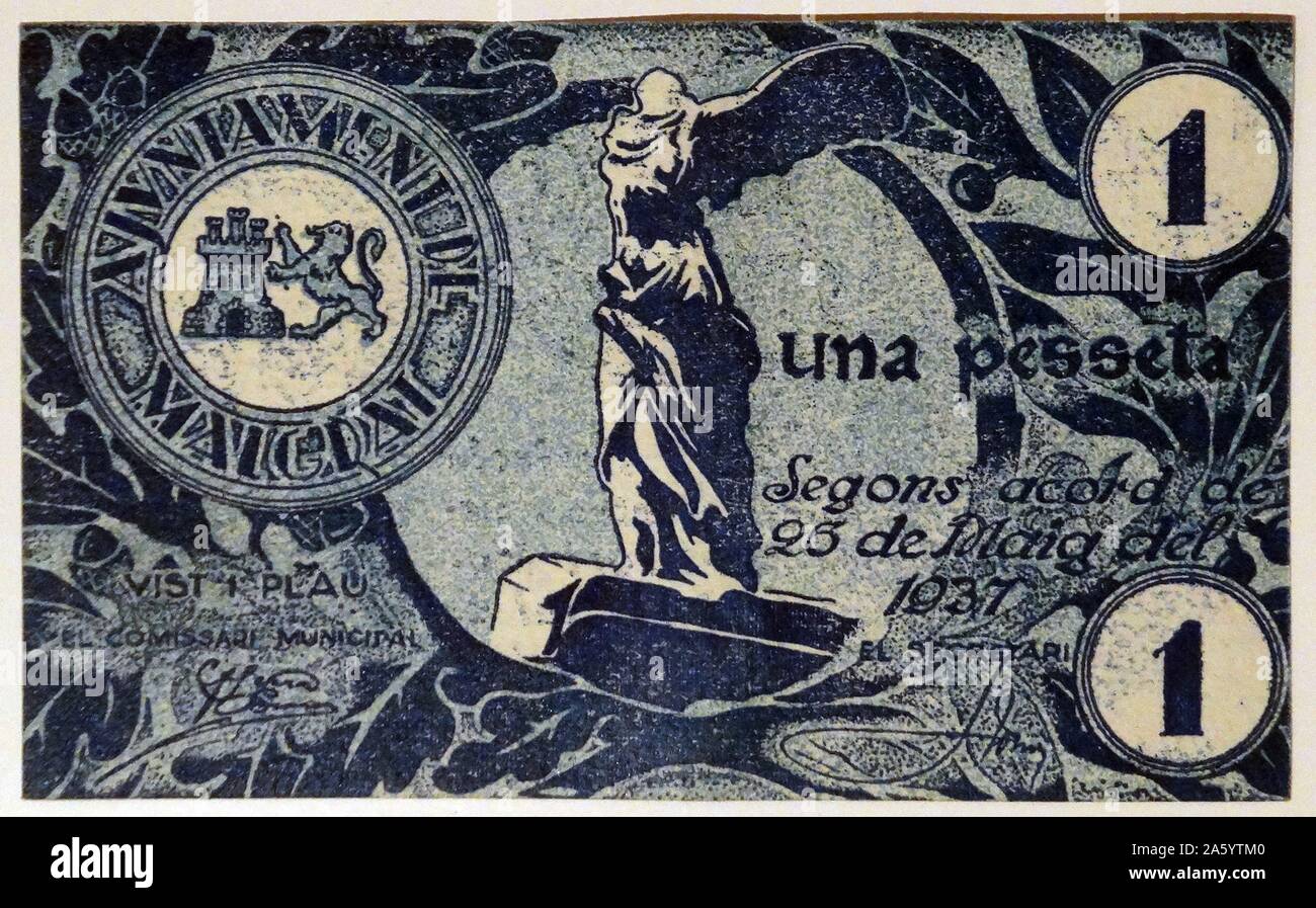 Republican banknote issued by the Catalan Government during the Spanish ...