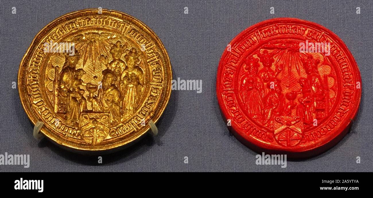 15th century, Medieval, English guild seal of the Shearmen and Fullers ...