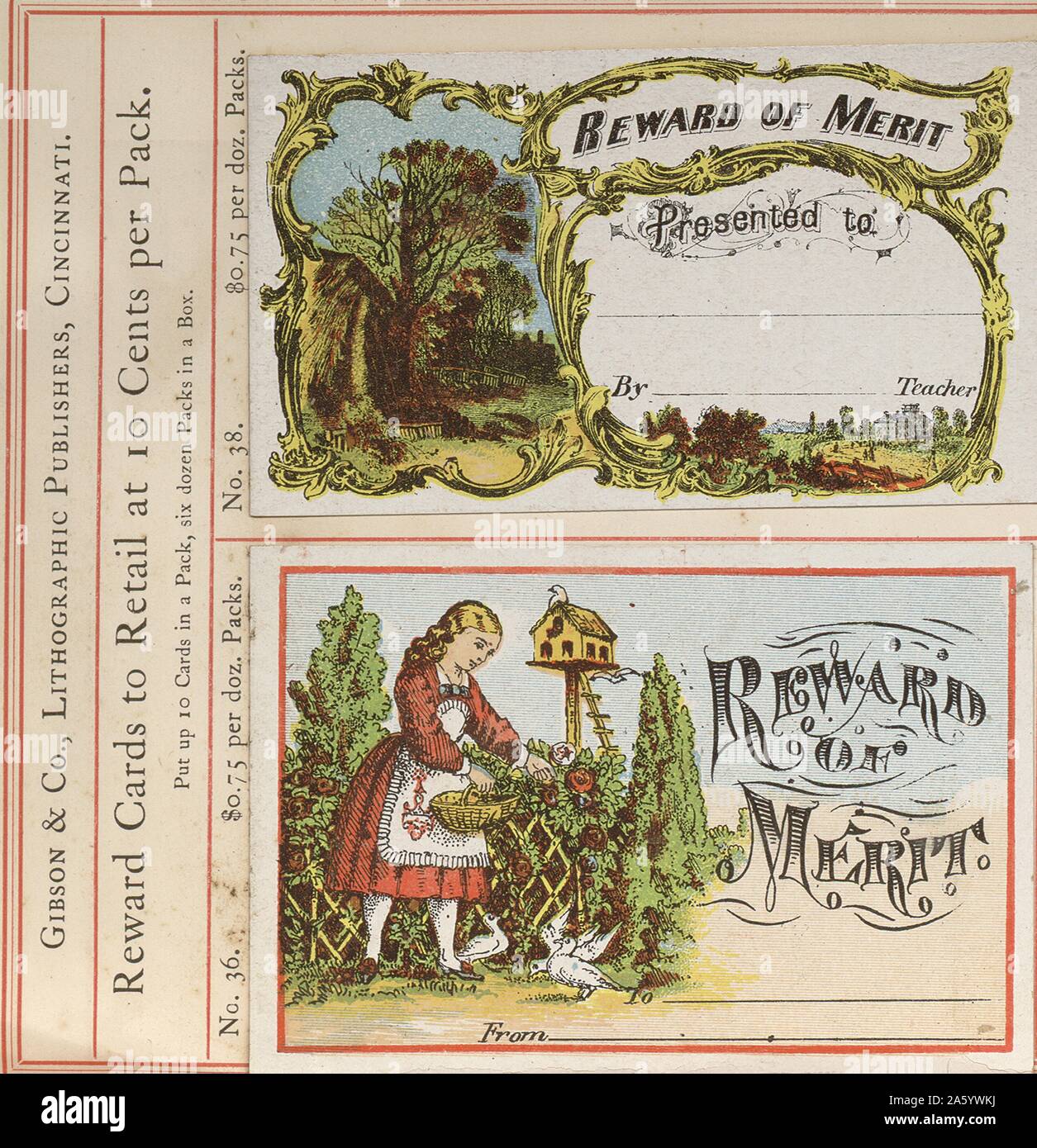 Highly coloured 'Reward cards' or certificates, were used for children ...